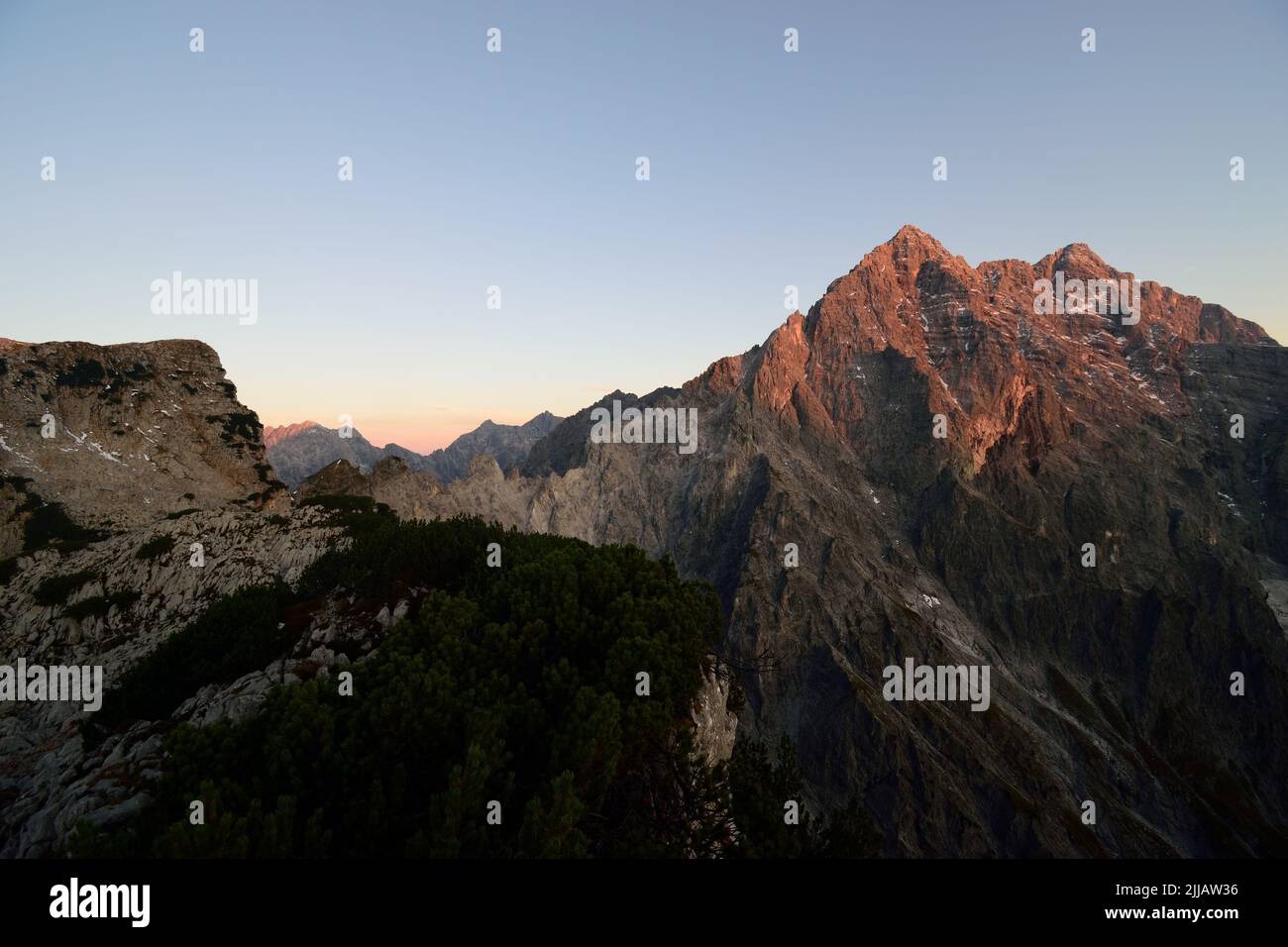 sunrise on Mt. Watzmann and its famous east face, seen from Mt ...