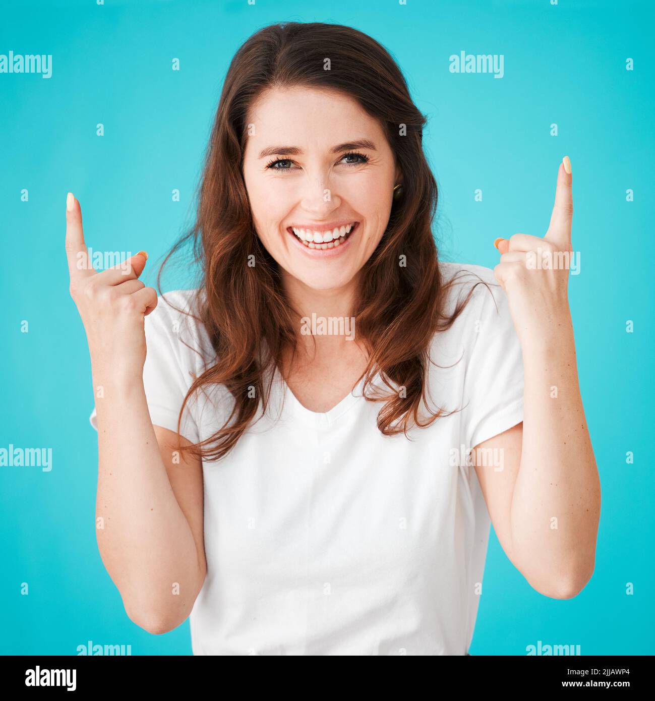 Things are looking up. Studio portrait of an attractive young woman ...