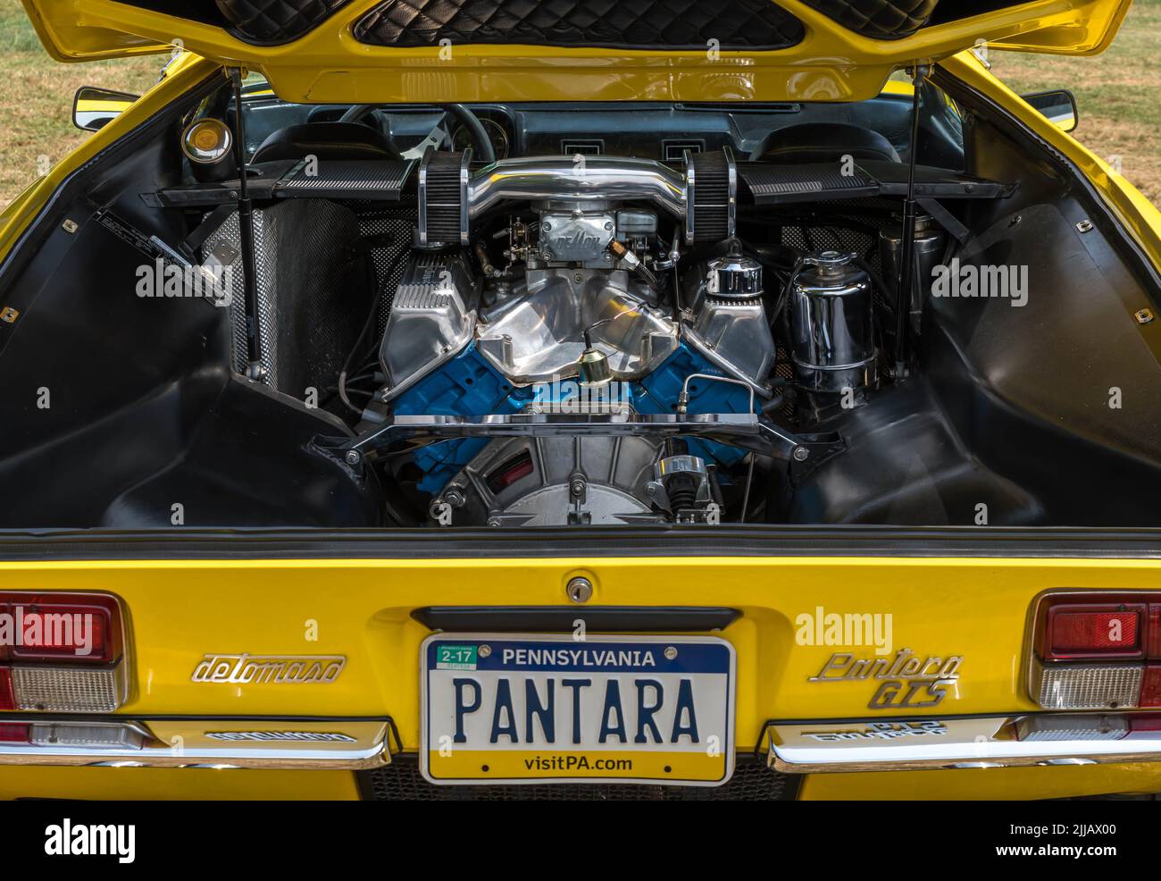 The engine of a Pantara sports car at the Pittsburgh Vintage Grand Prix ...