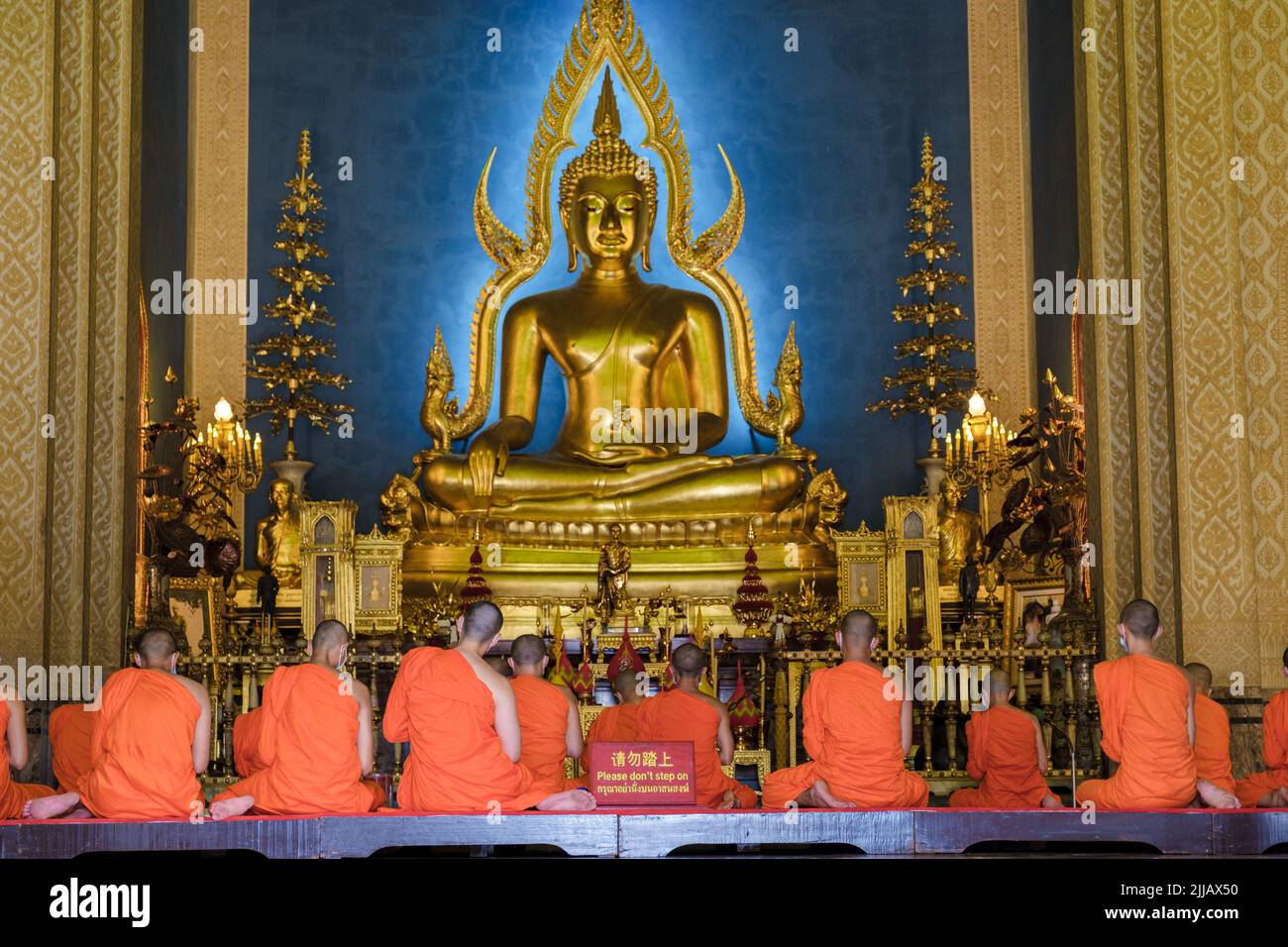 Wat Benchamabophit temple in Bangkok Thailand, The Marble temple in Bangkok. Thai Buddhist monk ...