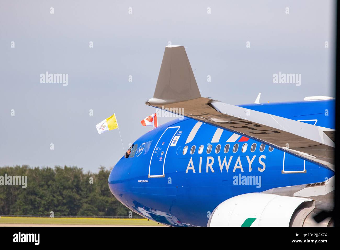 Edmonton, Canada. 24th July, 2022. The Pilot of the ITA Airways A330 ...