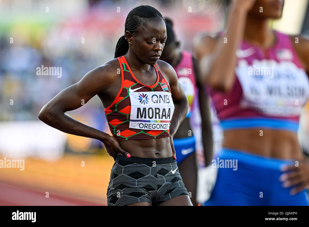 EUGENE, UNITED STATES - JULY 24: Mary Moraa of Kenya competing on Women ...