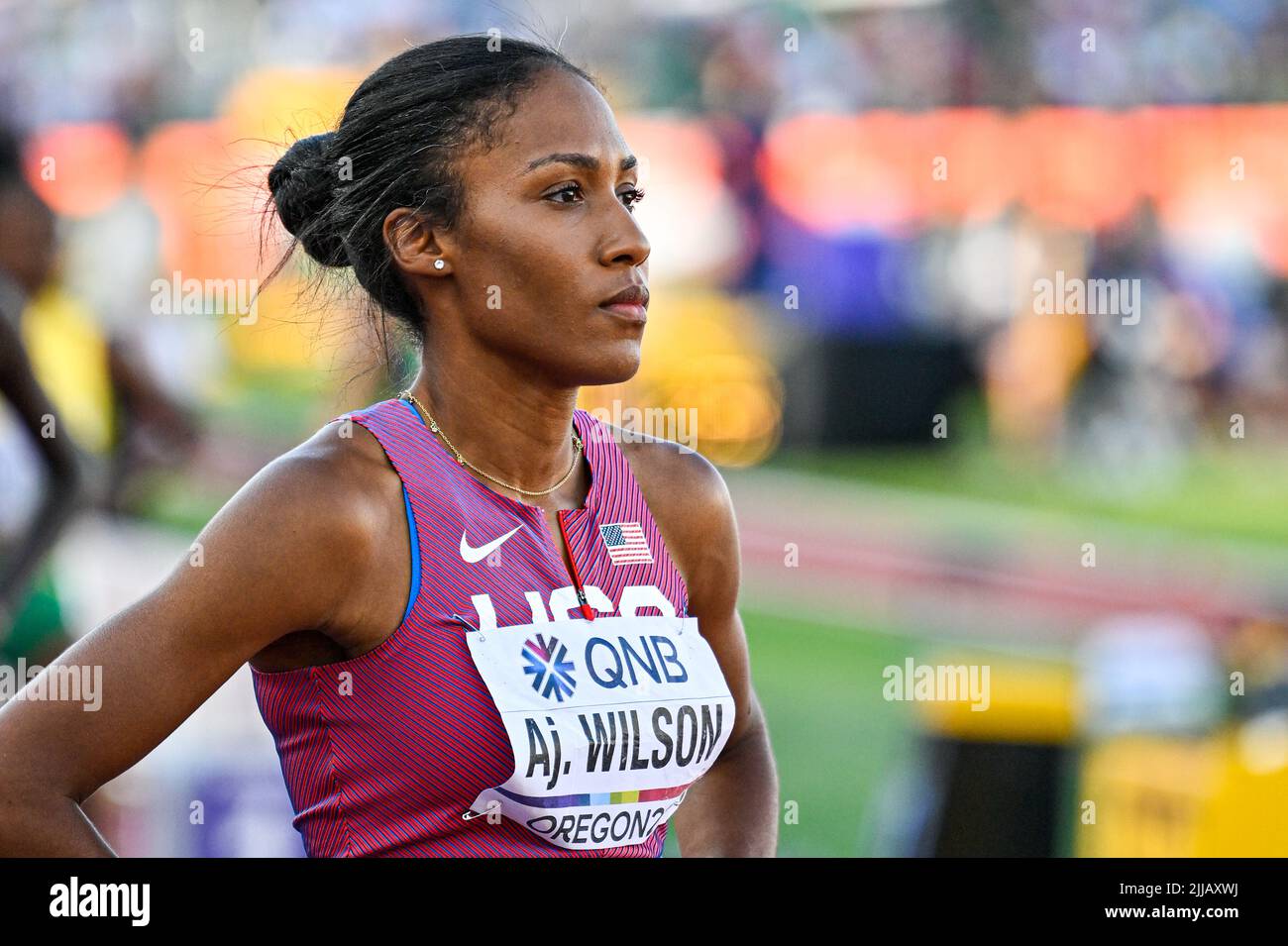 EUGENE, UNITED STATES - JULY 24: Ajee Wilson of USA competing on Women ...