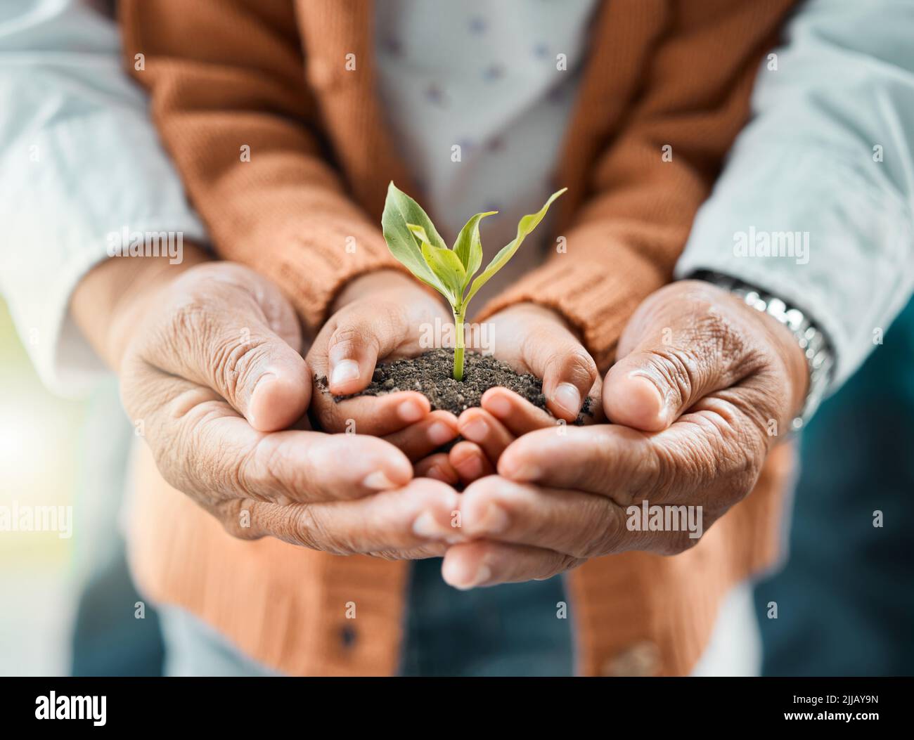 We grow together. a father and daughter holding a plant outside Stock ...