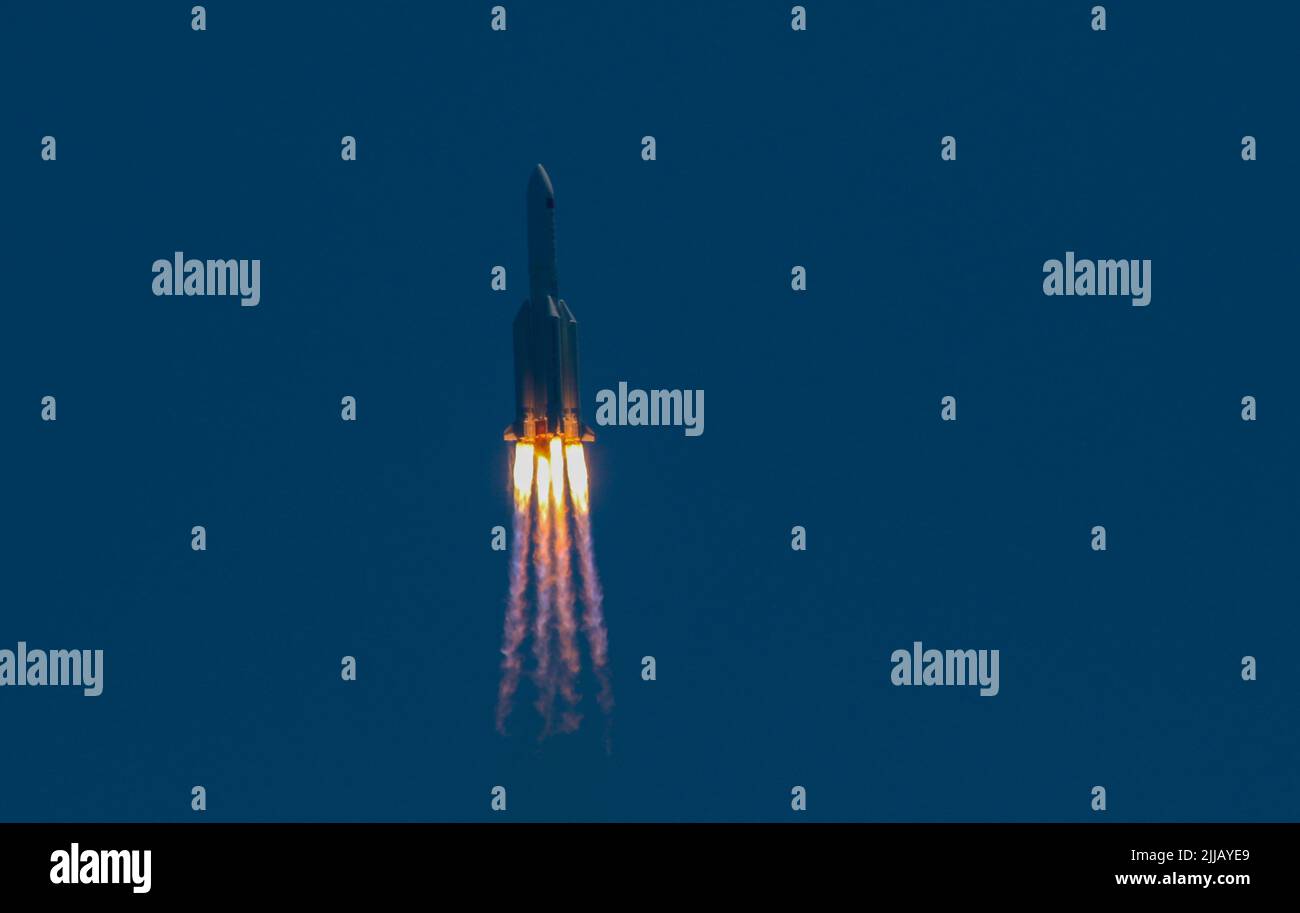 WENCHANG, CHINA - JULY 24, 2022 - A Long March-5B-3 carrier rocket ...