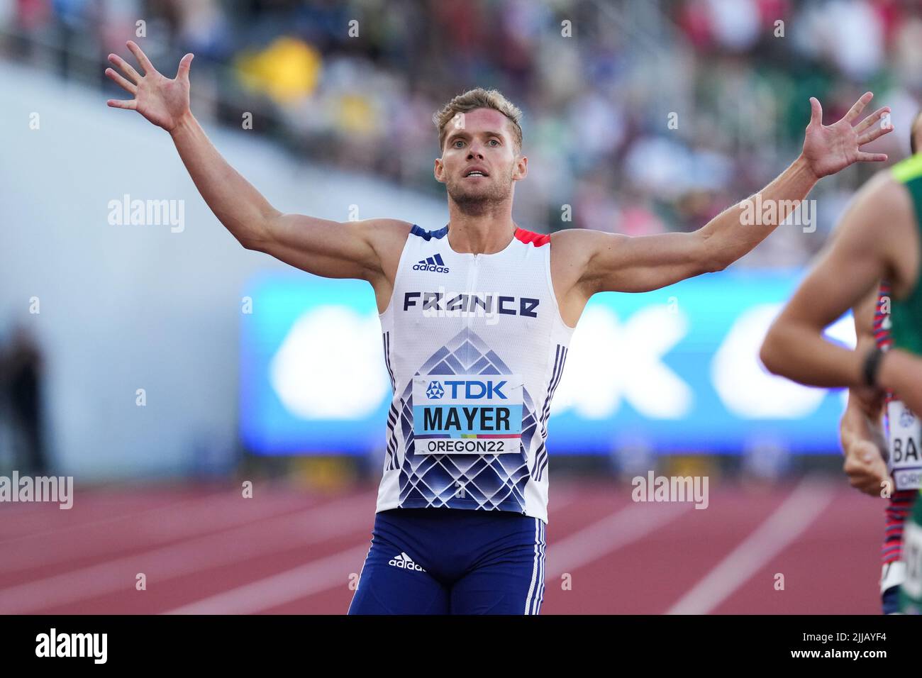 France’s Kevin Mayer celebrates following victory in the Decathlon on ...
