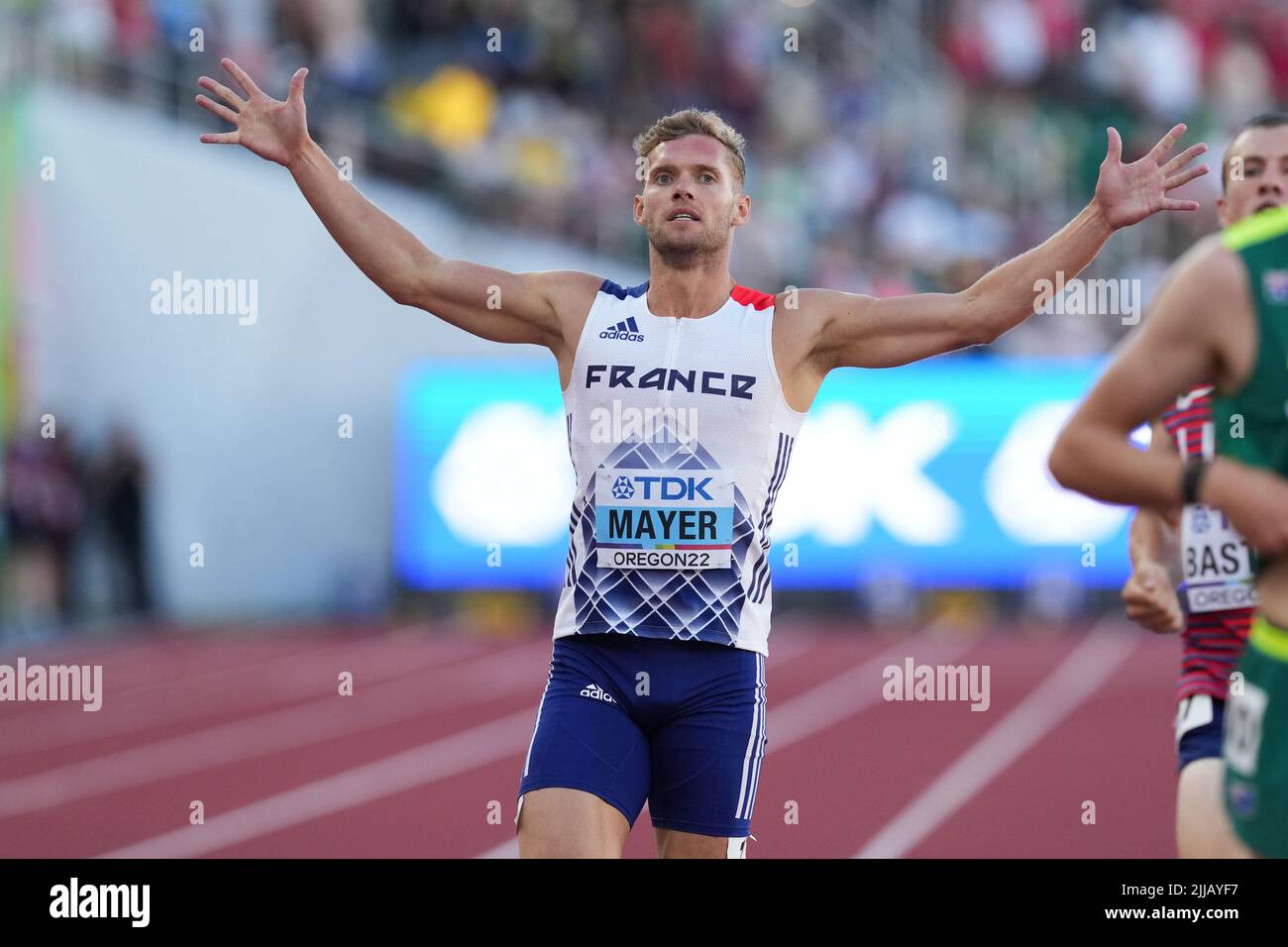France’s Kevin Mayer celebrates following victory in the Decathlon on ...