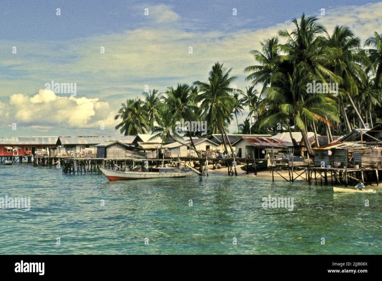 Landscape of fishing village in Derawan Island, a part of Berau Marine ...