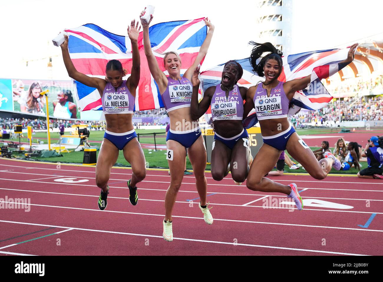 Great Britain's Laviai Nielsen, Jessie Knight, Victoria Ohuruogu and ...