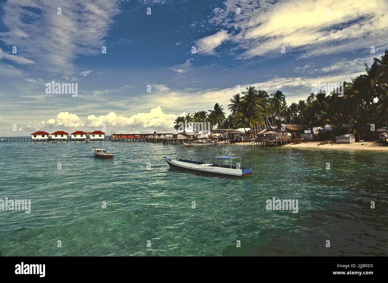 Landscape of fishing village in Derawan Island, a part of Berau Marine ...