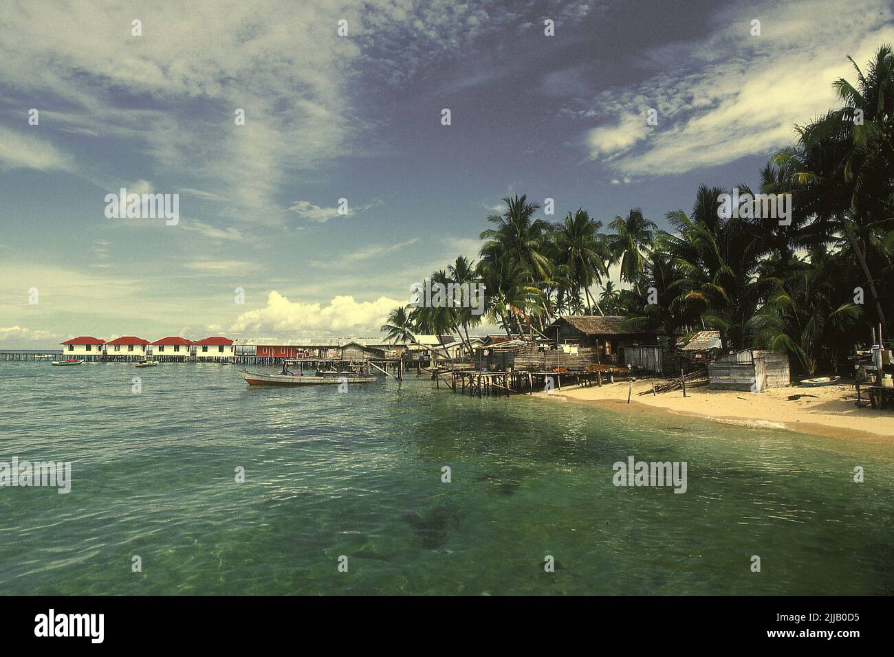 Landscape of fishing village in Derawan Island, a part of Berau Marine ...