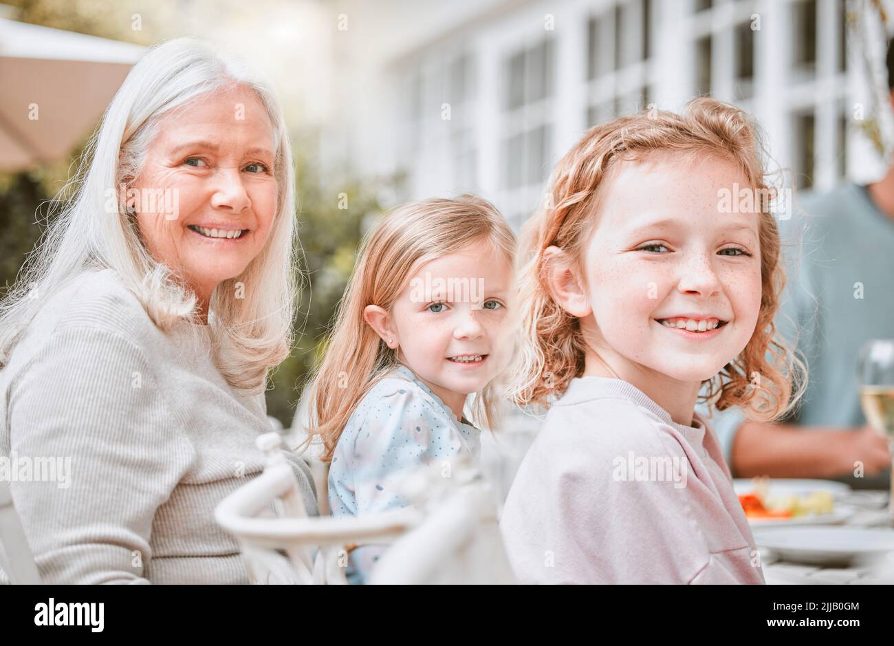 Go home and love your family. two girls and their grandma sitting at a ...