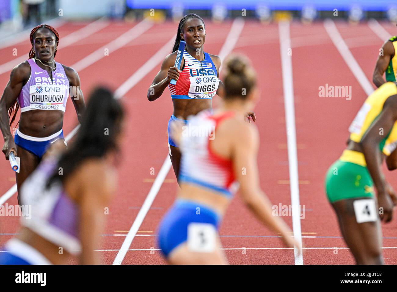 EUGENE, UNITED STATES - JULY 24: Talitha Diggs of USA competing on ...