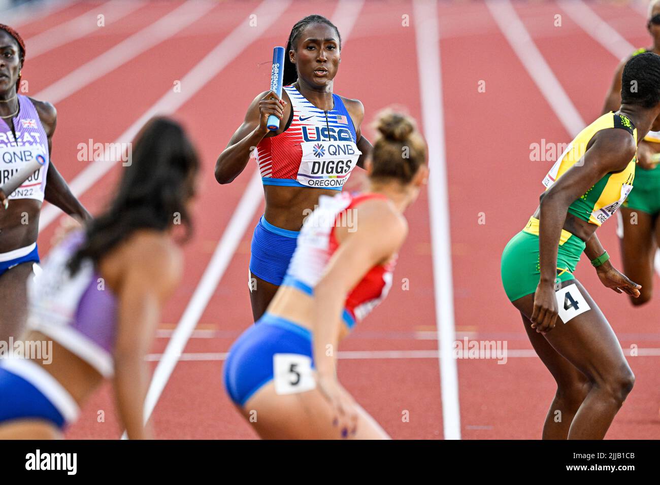 EUGENE, UNITED STATES - JULY 24: Talitha Diggs of USA competing on ...