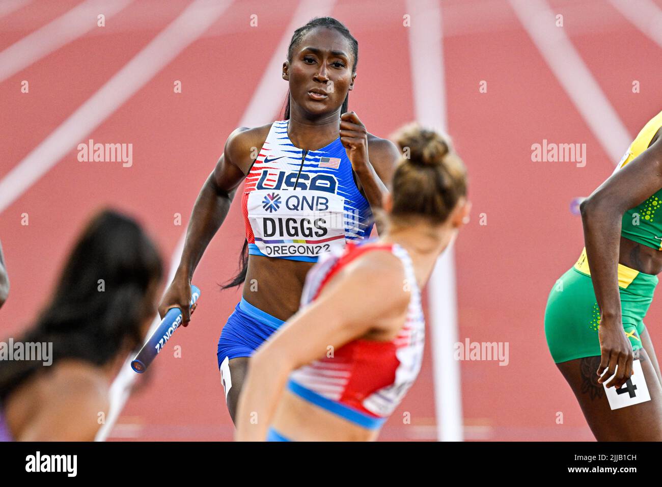 EUGENE, UNITED STATES - JULY 24: Talitha Diggs of USA competing on ...