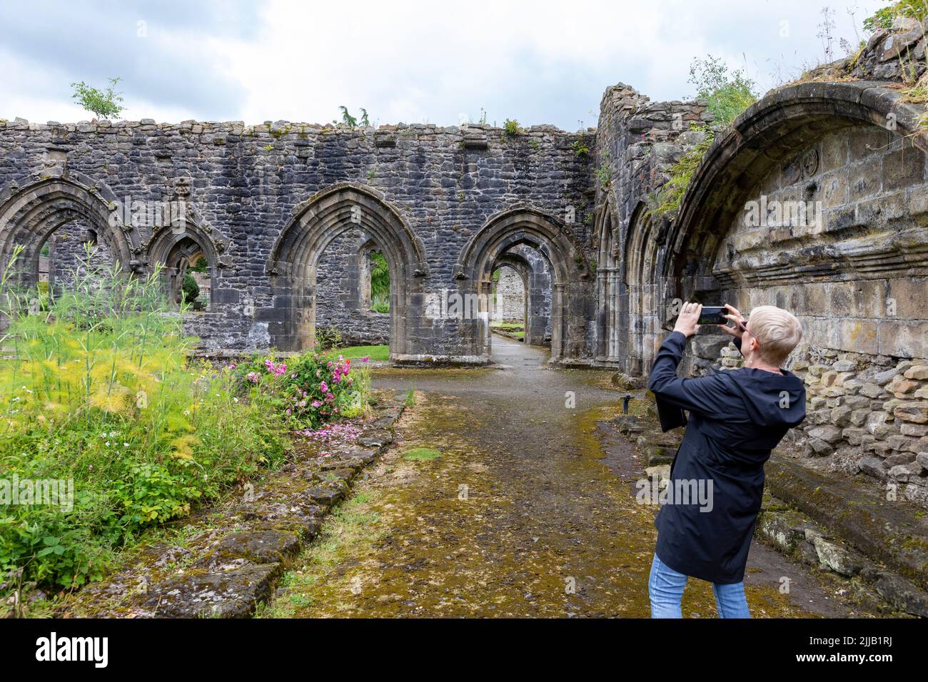 Whalley abbey ruins and grounds summer 2022, female visitor model ...