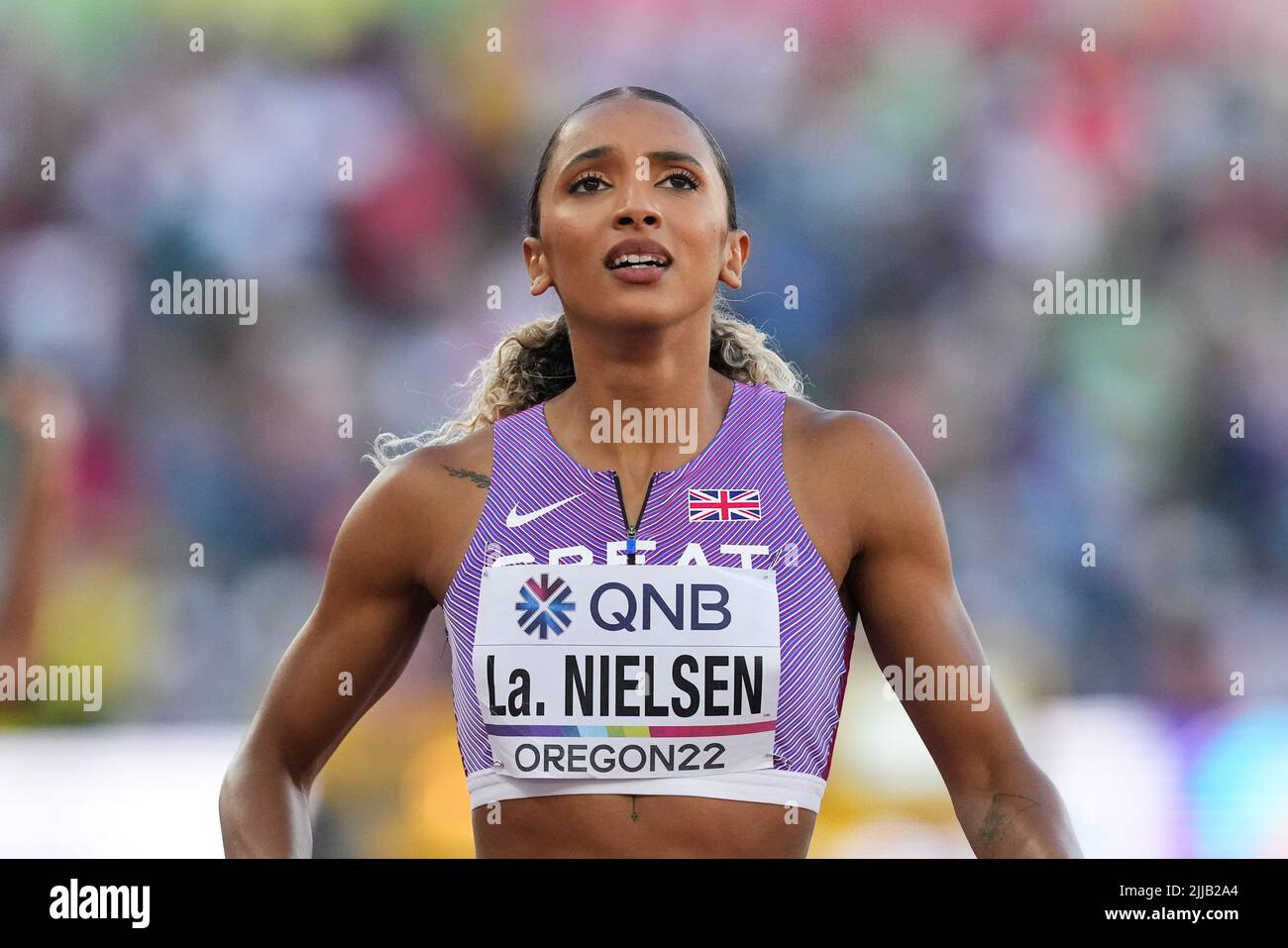 Great Britain's Laviai Nielsen during the Women’s 4x400m Relay Final on ...