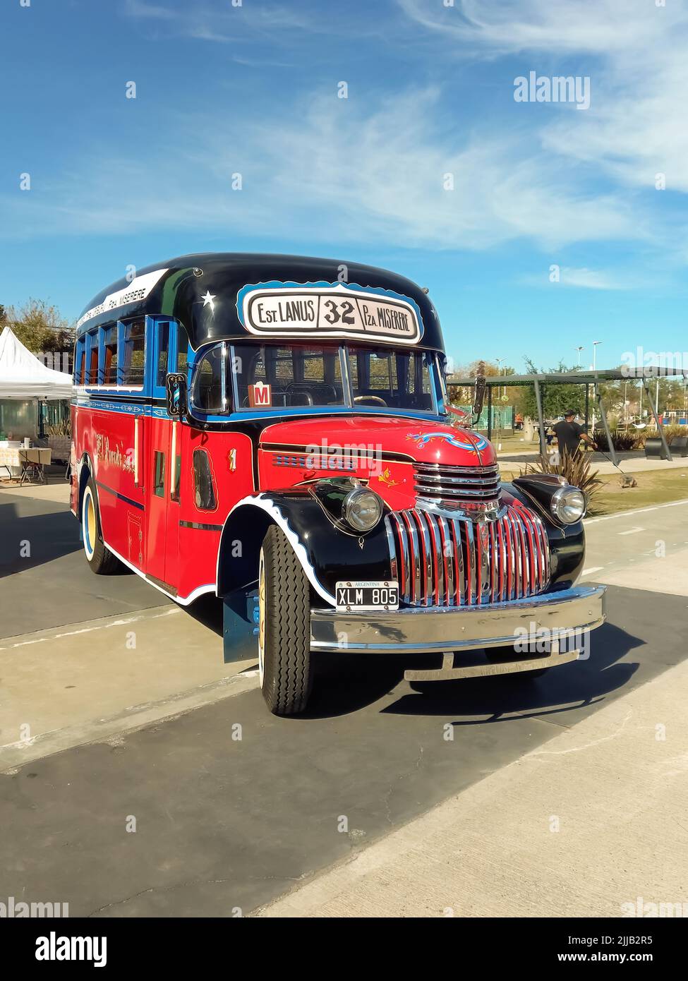 old red Chevrolet 1946 bus for public passenger transport in Buenos ...