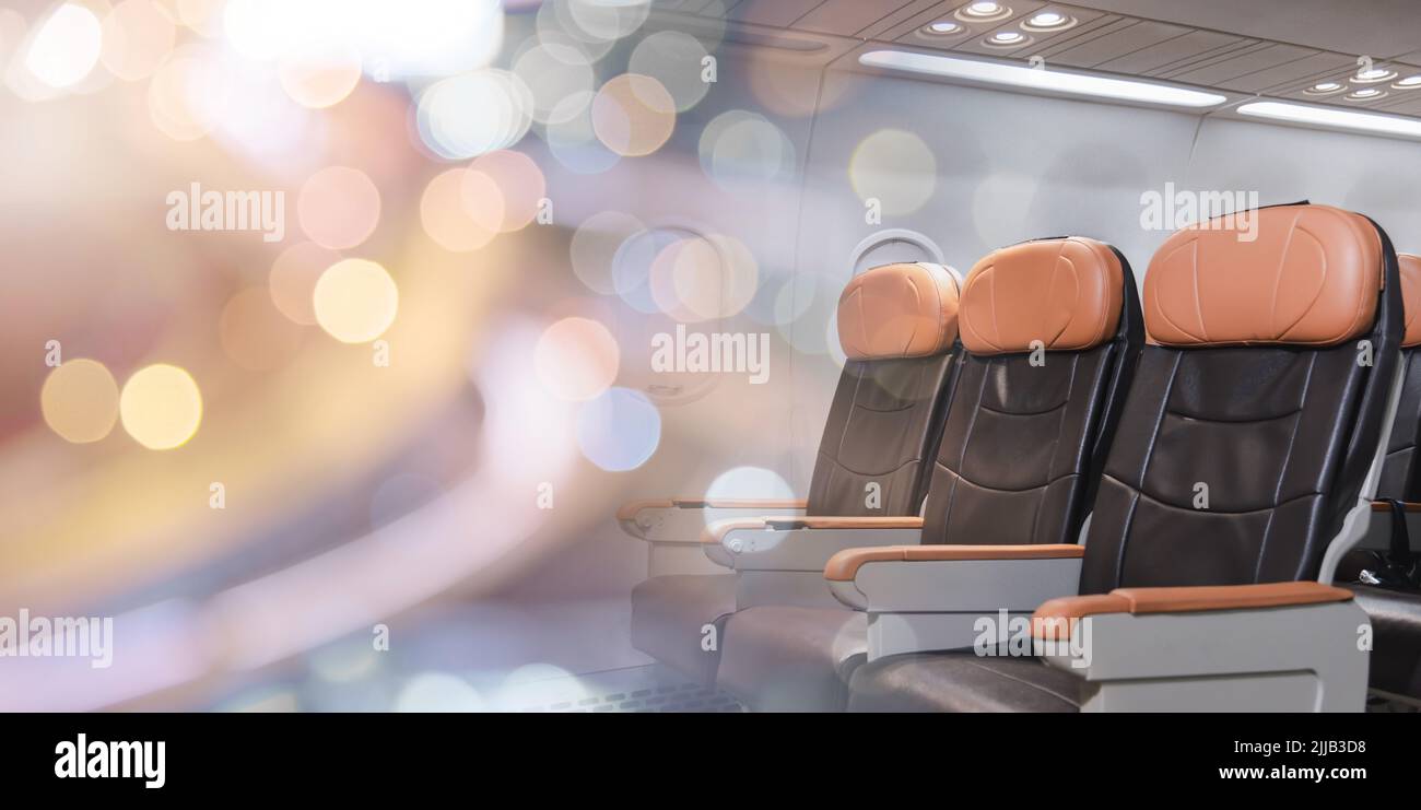 Empty aircraft seats and windows, passenger seat interior airplane ...