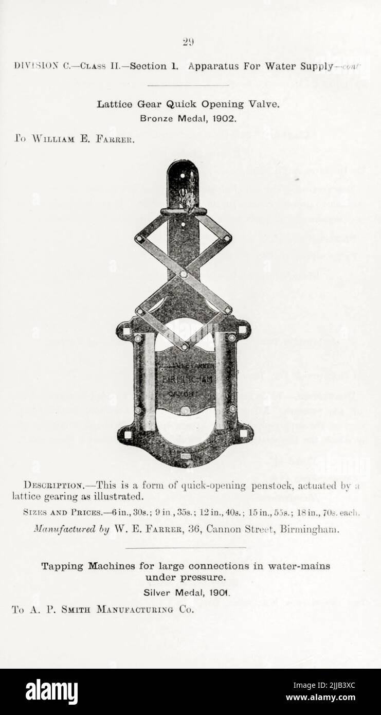 Lattice Gear Quick Opening Valve from the book ' Illustrated list of exhibits to which medals ...