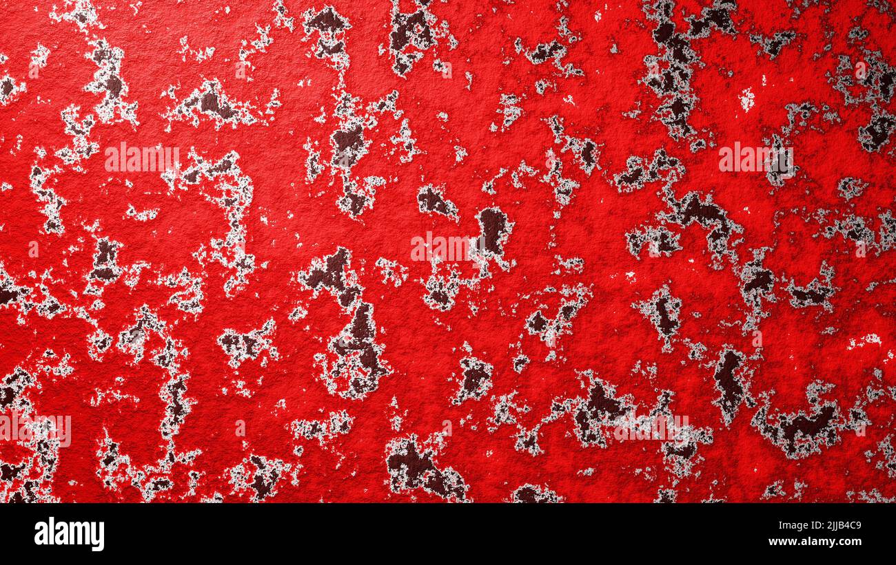 3D rendering. Red metallic texture with wear spots. Red paint on metal ...