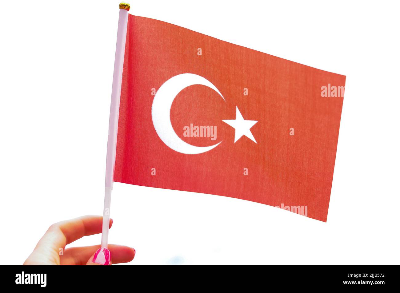 Close up of Turkish national red flag with moon and stars Stock Photo ...