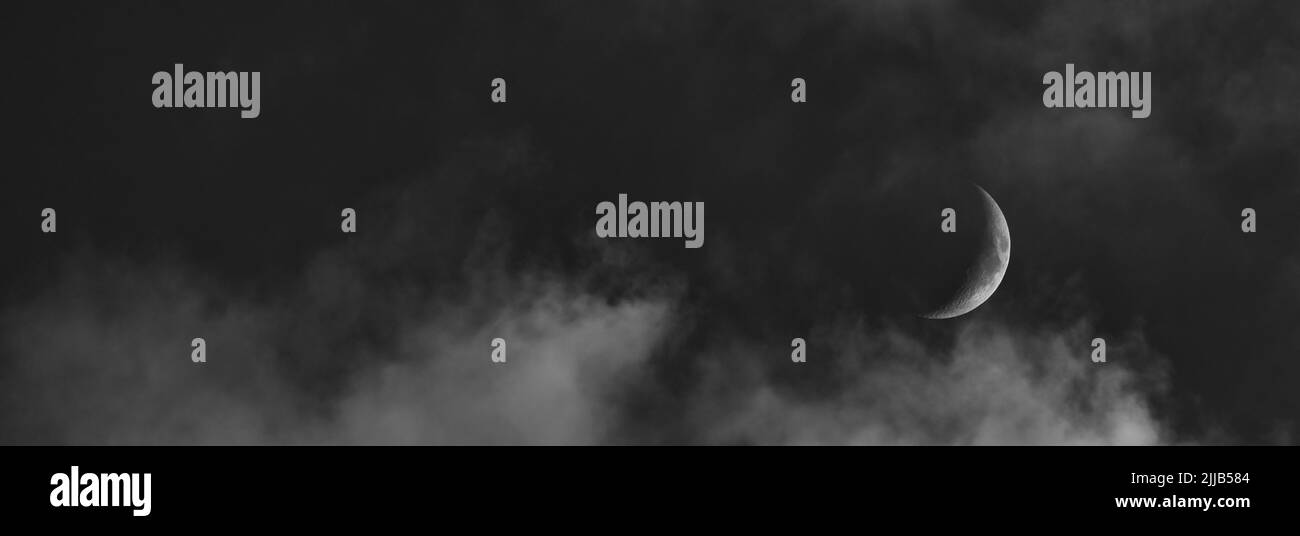 Sunset sky with large crescent moon, evening sky background Stock Photo ...