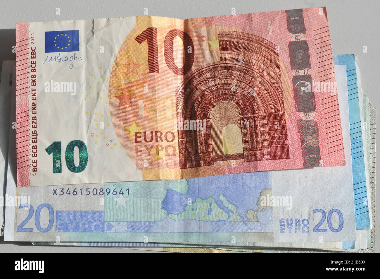 Copenhagen /Denmark/25 July 2022/ European economy euro currency notes ...