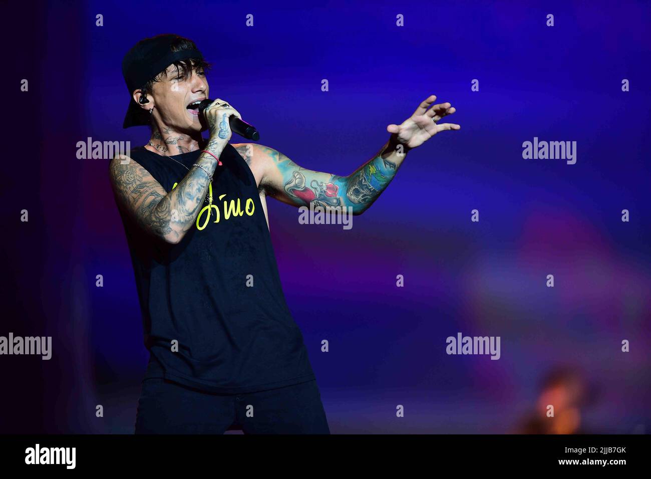Italian singer Ultimo perform during “Ultimo Stadi 2022” tour, last ...