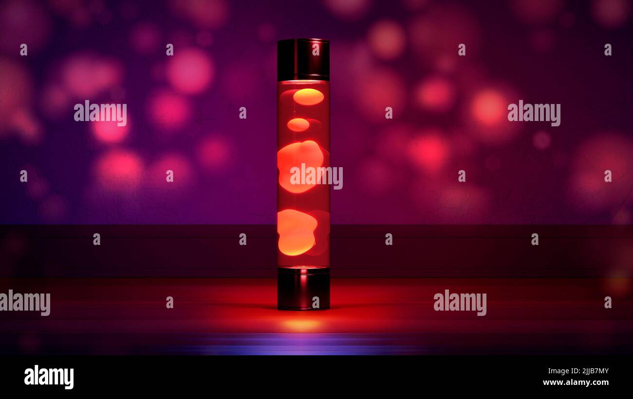 Beautiful red lava lamp glowing on festive bg - abstract 3D ...