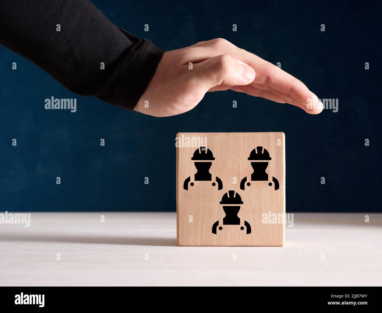 Worker or work safety, social rights and protection concept. Male hand ...