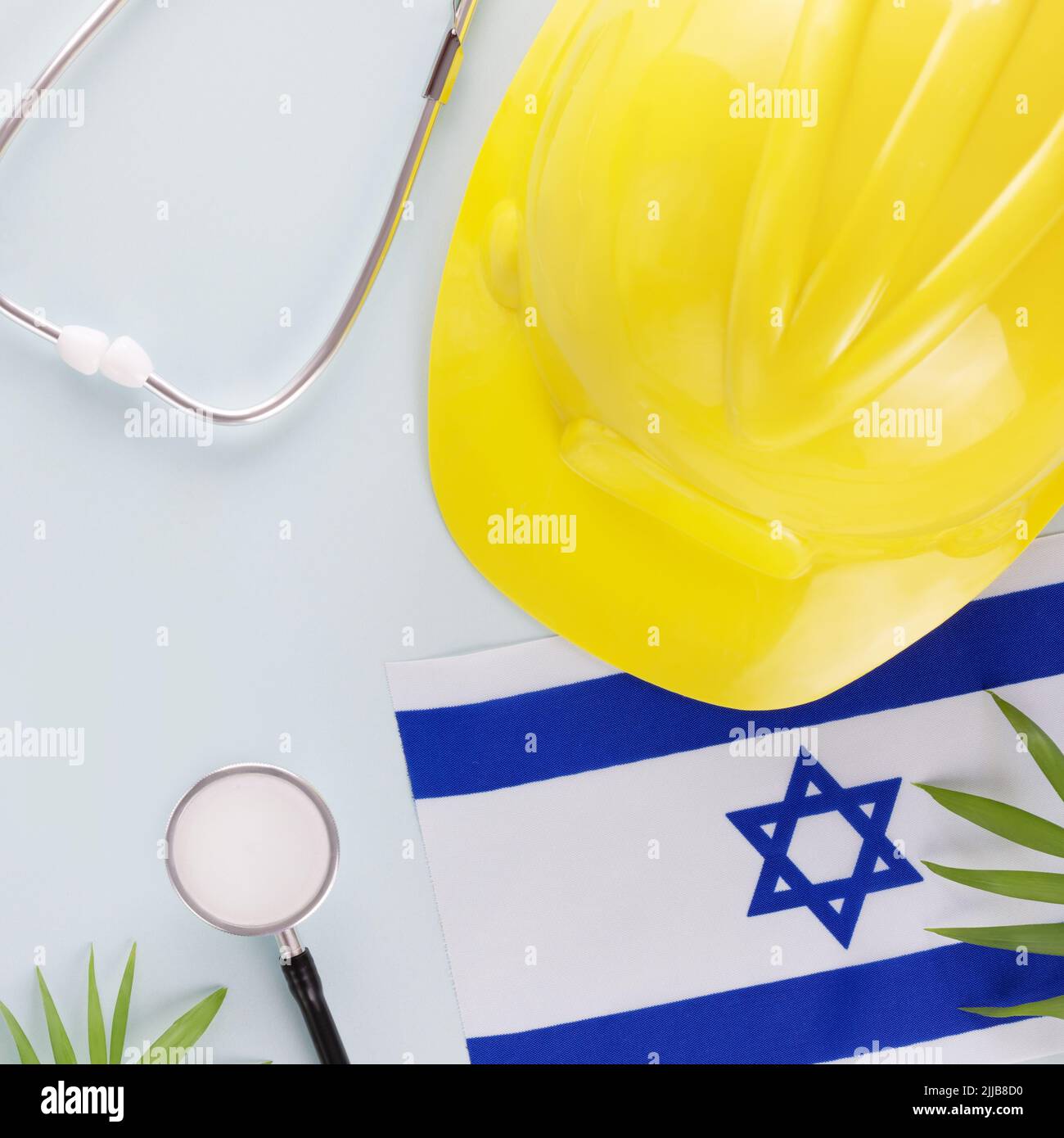 Medical care and insurance of workers in Israel. Israeli flag ...