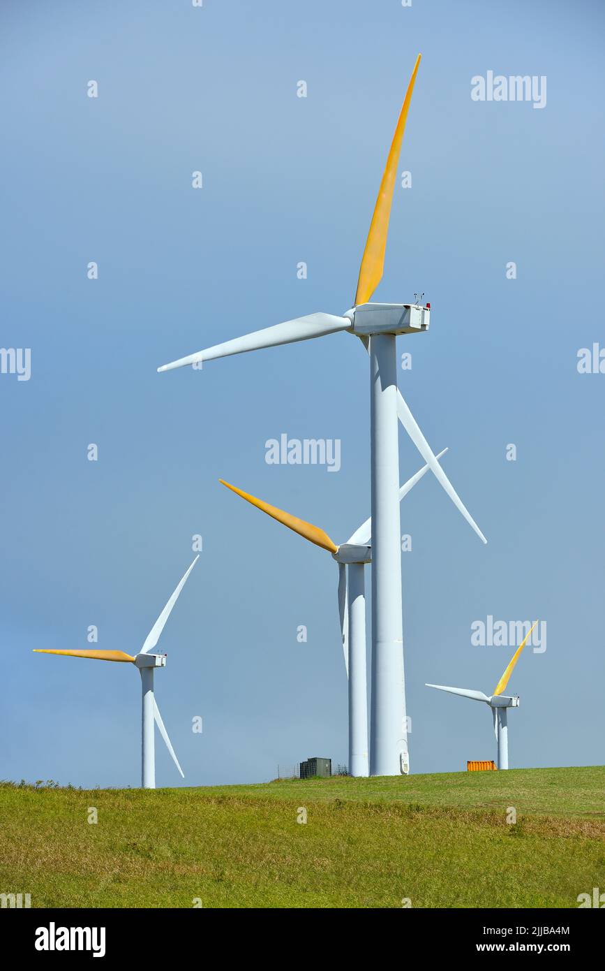 The renewable energy wind farm on the northern tip of Big Island, Hawi ...