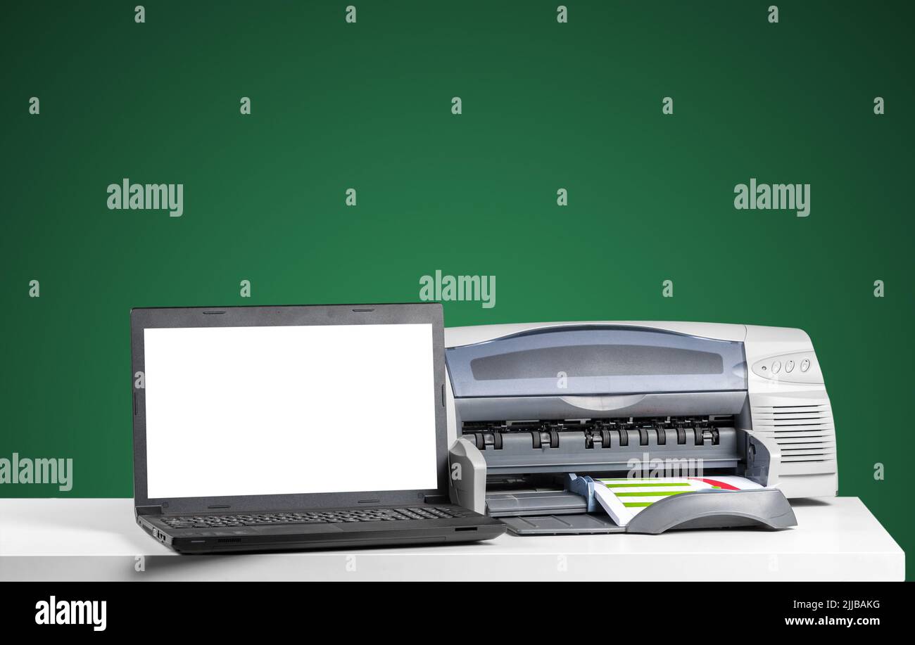 Printer and computer. Office table Stock Photo - Alamy