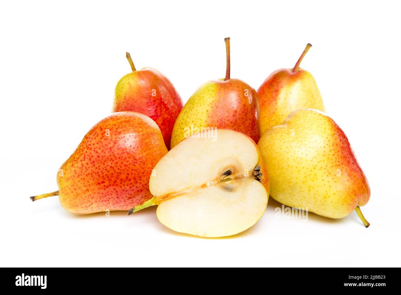 ripe red yellow pear fruits isolated on white background Stock Photo ...