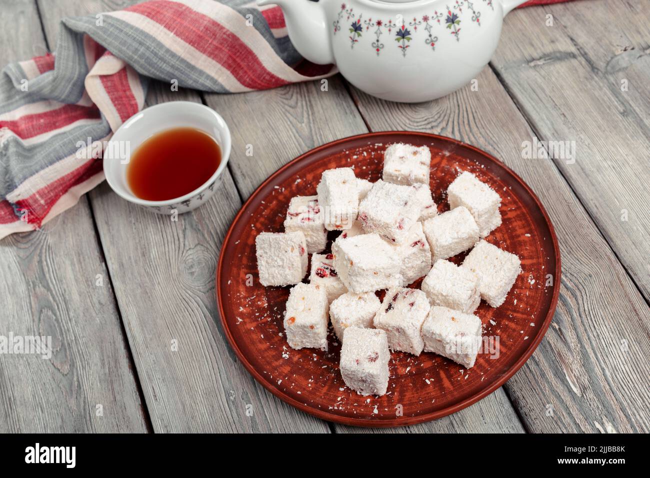 Turkish delight on a wooden table Stock Photo - Alamy