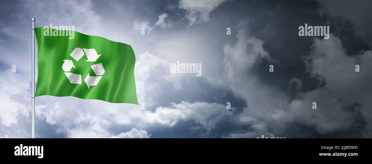 recycling symbol flag on a cloudy sky, three dimensional render Stock ...