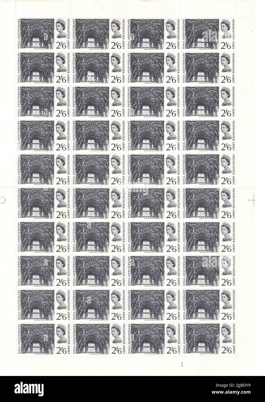 A sheet of Elizabeth II mint vintage GB stamps featuring Westminster ...