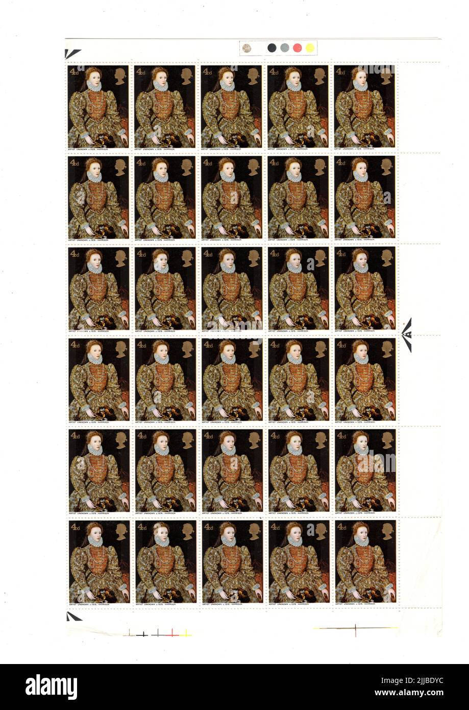 A sheet of Elizabeth II mint vintage GB stamps featuring a portrait of ...
