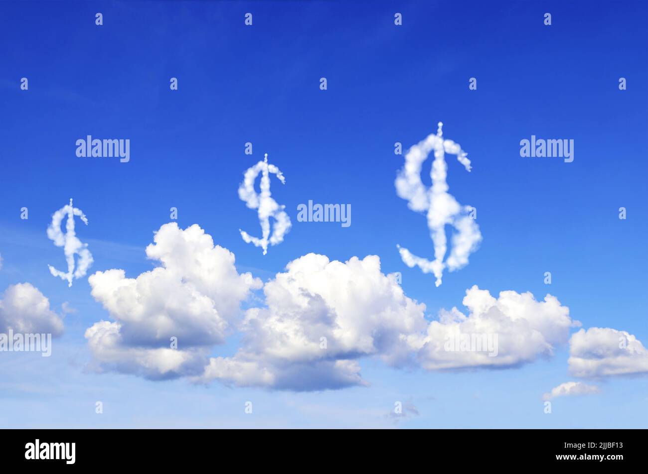 Money making. US dollar signs in the clouds. Clouds shaped as USA ...