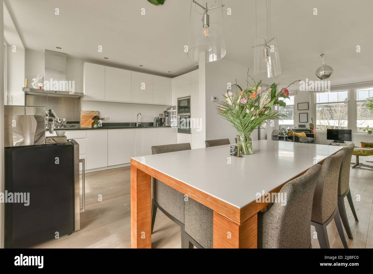 Modern minimalist style interior design of studio apartment with open ...