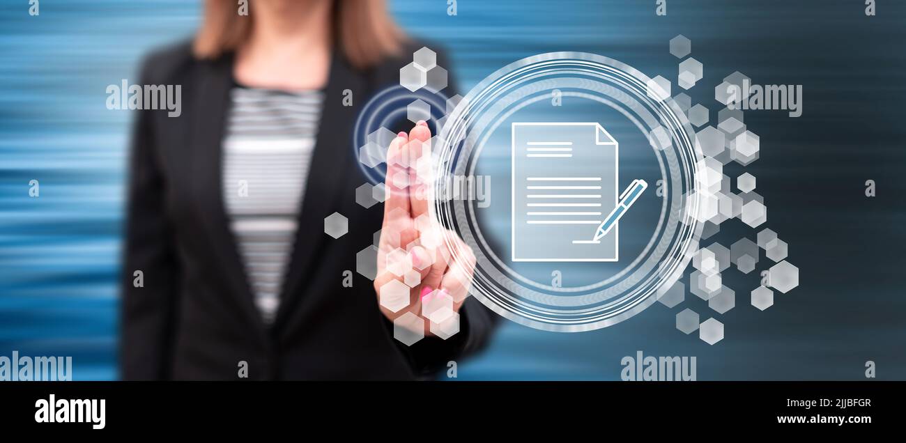 Woman touching smart contract hi-res stock photography and images - Alamy