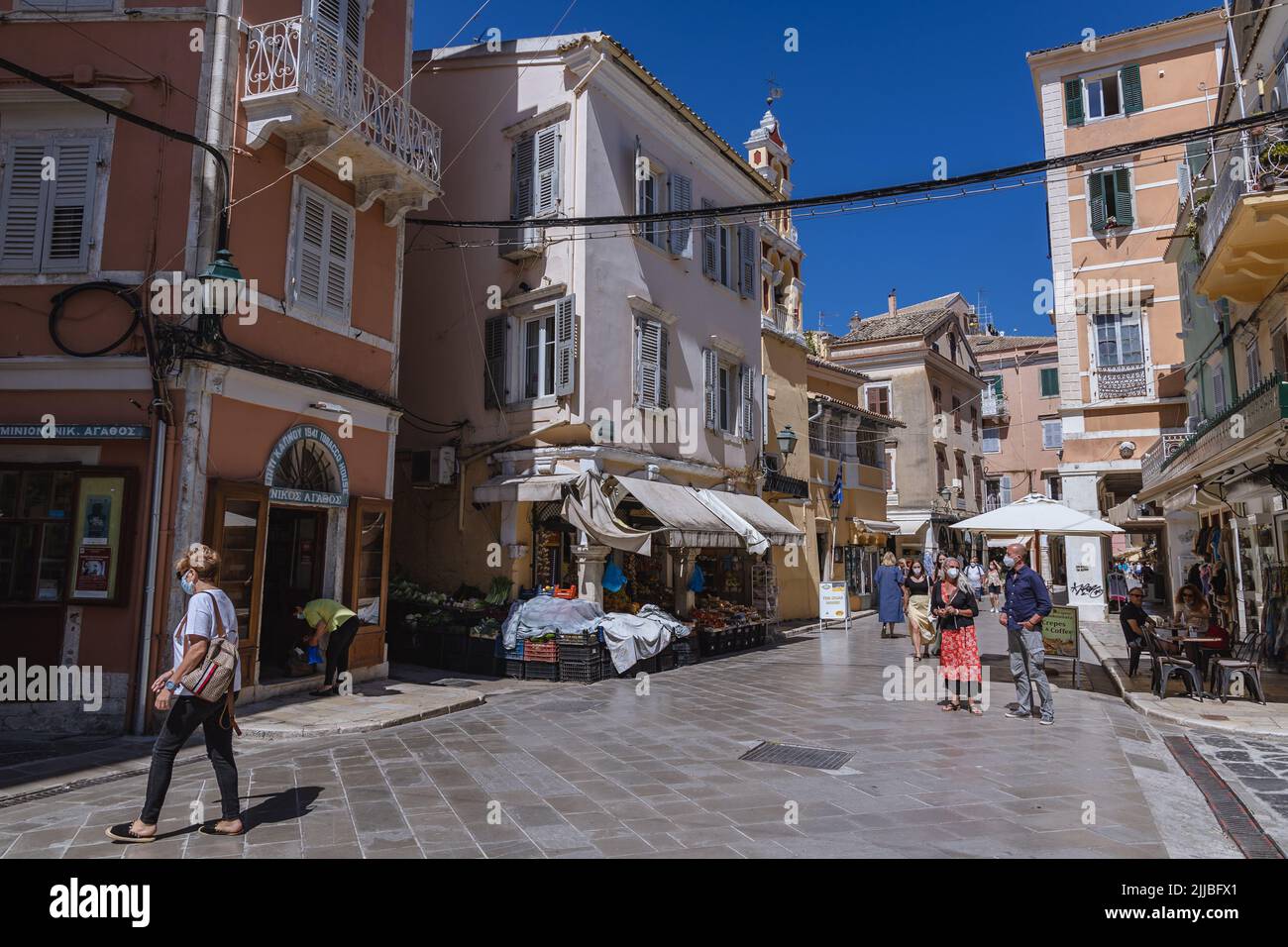 Street on Old Town in Corfu town on a Greek island of Corfu Stock Photo ...