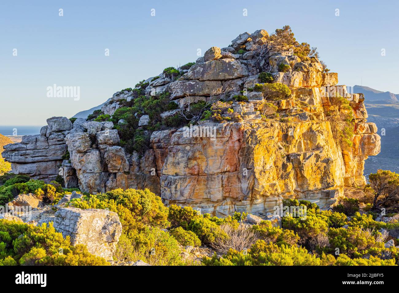 Rugged mountain landscape with fynbos flora in Cape Town, South Africa ...