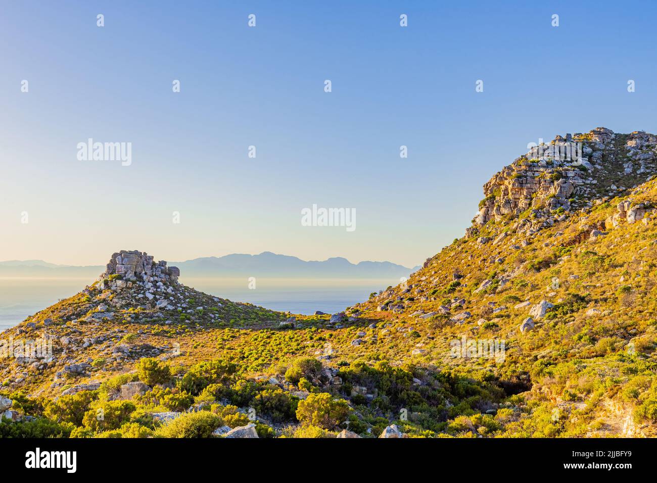 Coastal mountain landscape with fynbos flora in Cape Town, South Africa ...