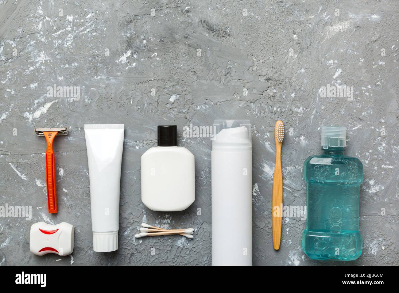 Mockup for bathing products top view flat lay, spa razor, toothpaste ...