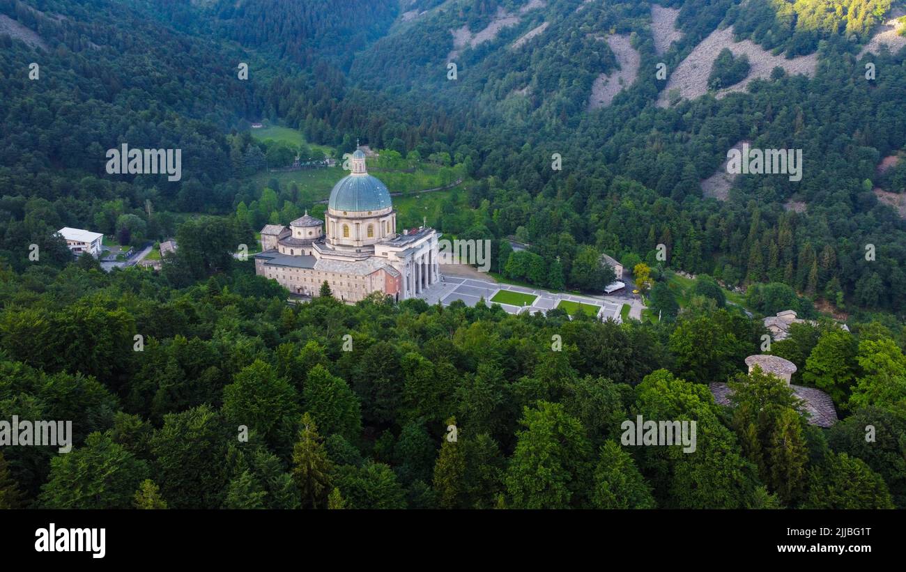 Aerial view of The Sanctuary of Oropa in tj Italian Alps Stock Photo ...