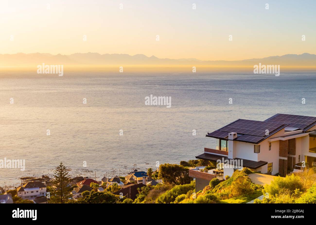 Elevated panoramic view of False Bay, Cape Town, South Africa Stock ...