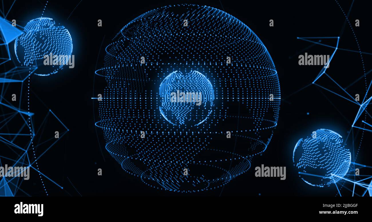 Image of network of connections over spinning globe. Global connections ...