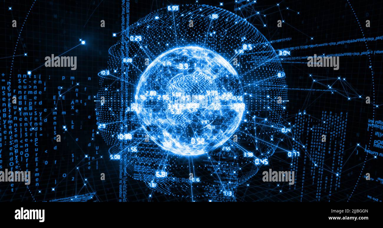 Image of network of digital connections and data processing over ...